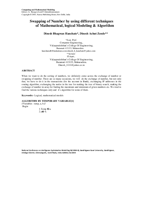 (PDF) Swapping of Numbers by using different techniques of Mathematical ...