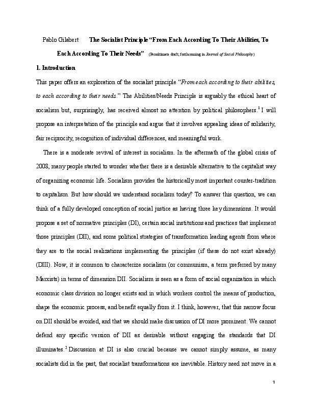 (PDF) The Socialist Principle “From Each According To Their Abilities ...