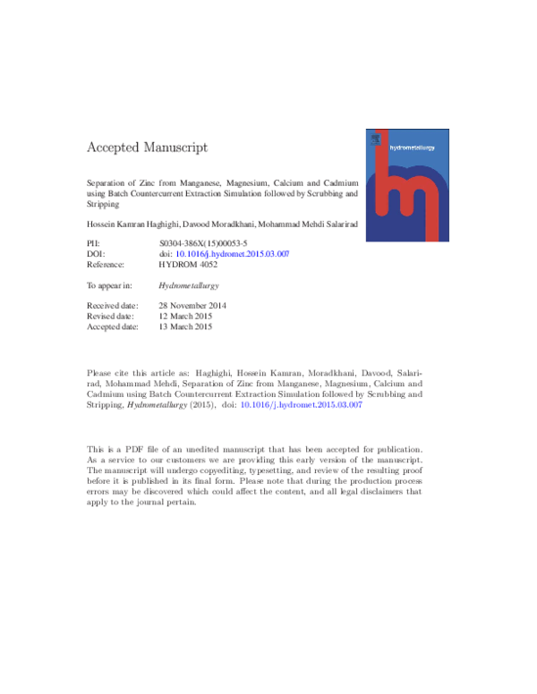 (PDF) Separation of zinc from manganese, magnesium, calcium and cadmium ...