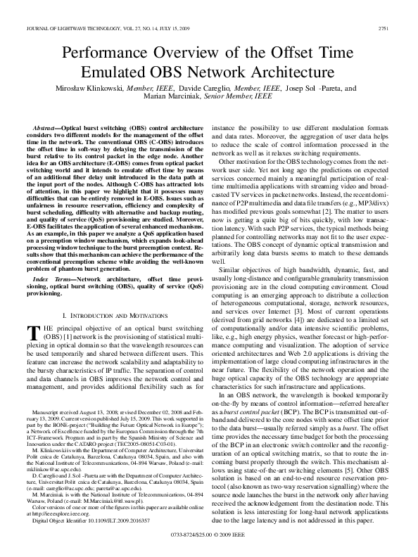 (PDF) Performance Overview of the Offset Time Emulated OBS Network Architecture