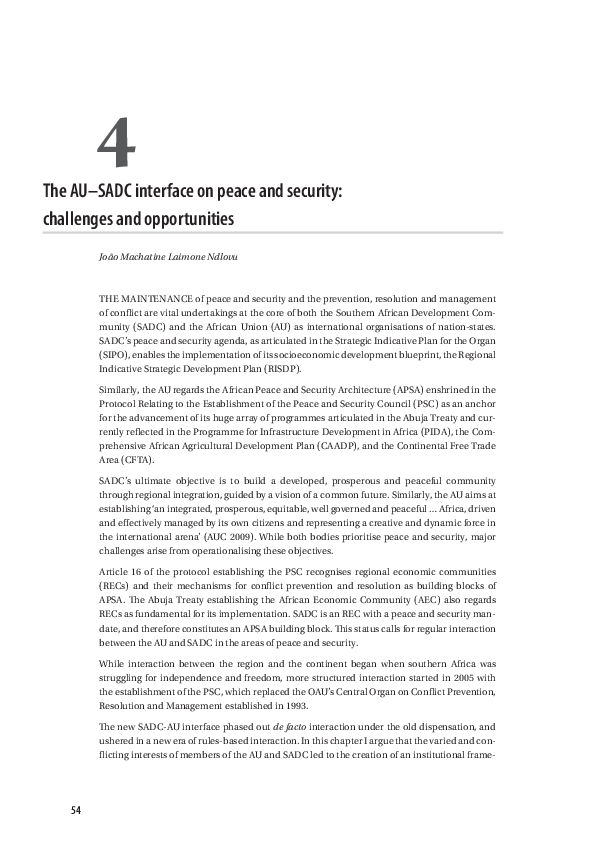 (PDF) The AU–SADC interface on peace and security: challenges and ...