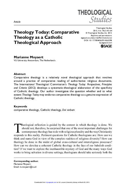 (PDF) Theology Today: Comparative Theology as a Catholic Theological ...