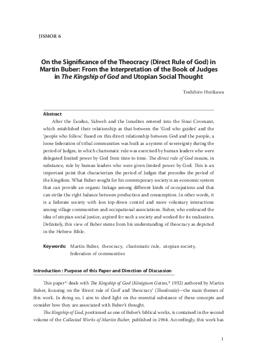 (PDF) On the Significance of the Theocracy (Direct Rule of God) in ...
