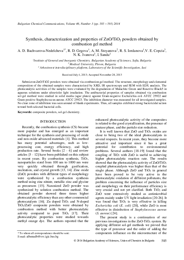(PDF) Synthesis, characterization and properties of ZnO/TiO2 powders ...