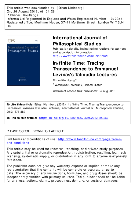 (PDF) In/finite Time: Tracing Transcendence to Emmanuel Levinas's ...
