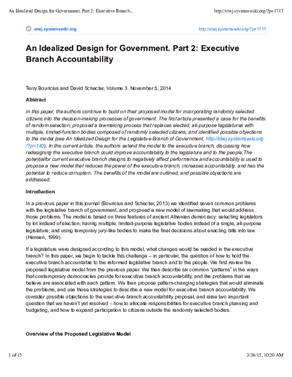(PDF) An Idealized Design for Government. Part 2: Executive Branch ...