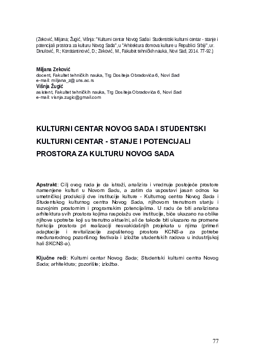 (DOC) KULTURNI CENTAR NOVOG SADA I STUDENTSKI KULTURNI CENTAR - STANJE ...