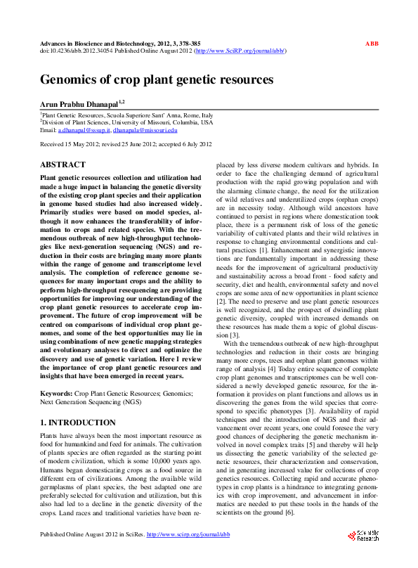 (PDF) Genomics of Crop Plant Genetic Resources