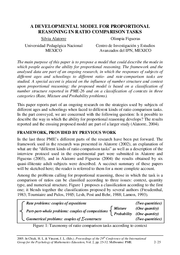 (PDF) A DEVELOPMENTAL MODEL FOR PROPORTIONAL REASONING IN RATIO ...