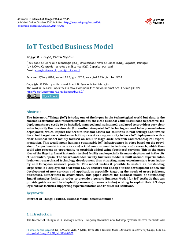 (PDF) IoT Testbed Business Model
