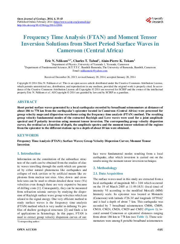(PDF) Frequency Time Analysis (FTAN) and Moment Tensor Inversion Solutions from Short Period ...
