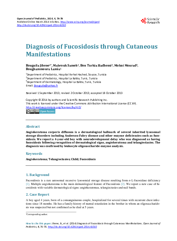 (PDF) Diagnosis of Fucosidosis through Cutaneous Manifestations