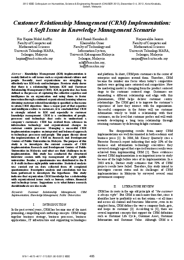 (PDF) Customer Relationship Management (CRM) Implementation: A Soft ...