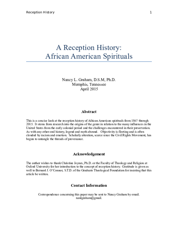 (DOC) A Reception History of African American Spirituals