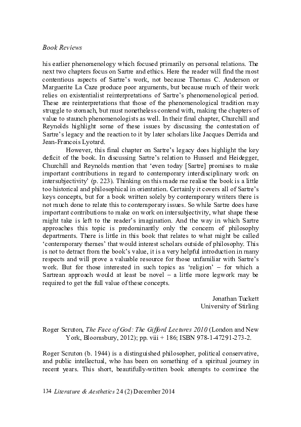 (PDF) Roger Scruton, The Face of God: The Gifford Lectures 2010