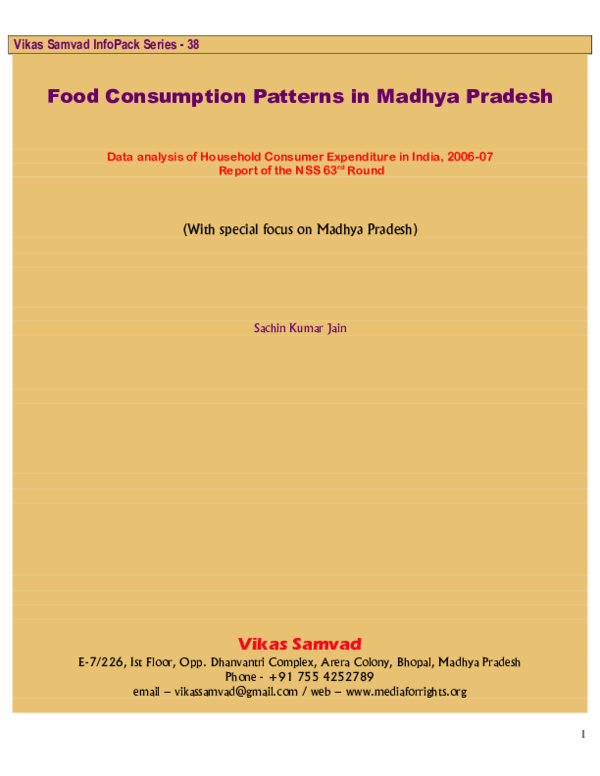 (PDF) Food Consumption Pattern in Madhya Pradesh (India)