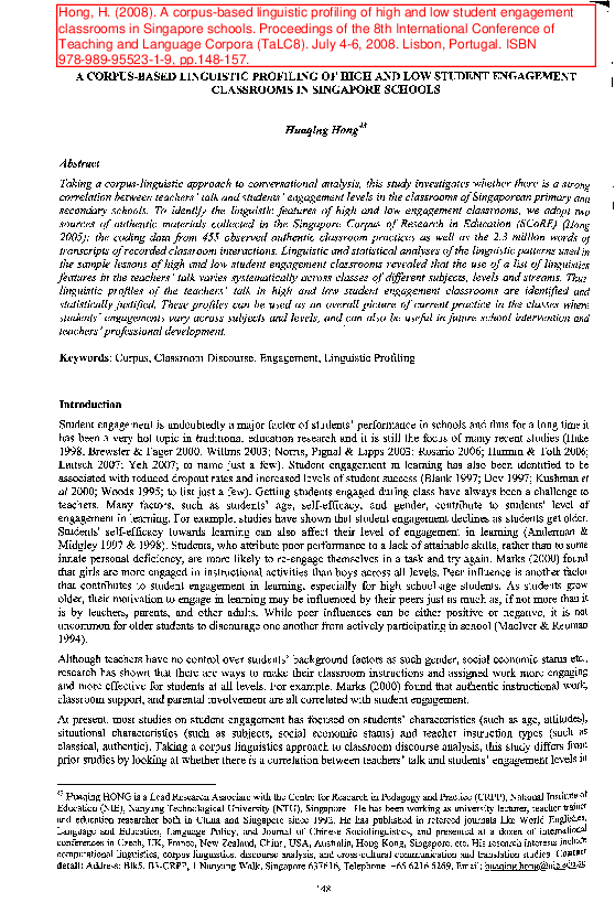A corpus-based linguistic profiling of high and low student engagement ...