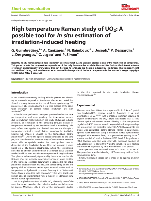 (PDF) High temperature Raman study of UO2: A possible tool for in situ ...