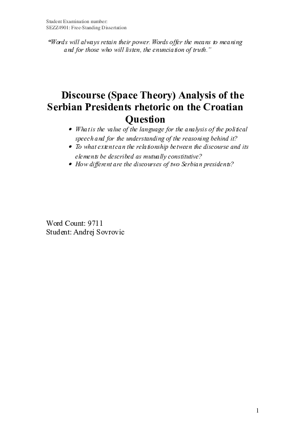 (DOC) Discourse (Space Theory) Analysis of the Serbian Presidents ...
