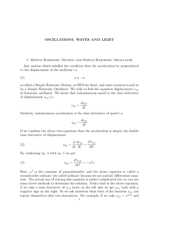 (PDF) Oscillations, Waves and Light
