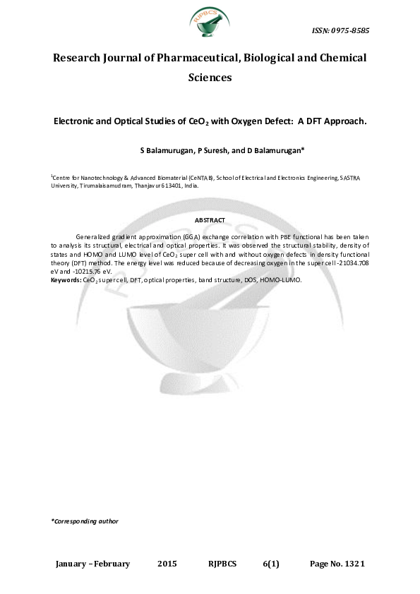 (PDF) Electronic and Optical Studies of CeO2 with Oxygen Defect: A DFT ...