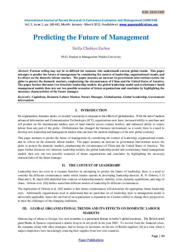 (PDF) Predicting the Future of Management