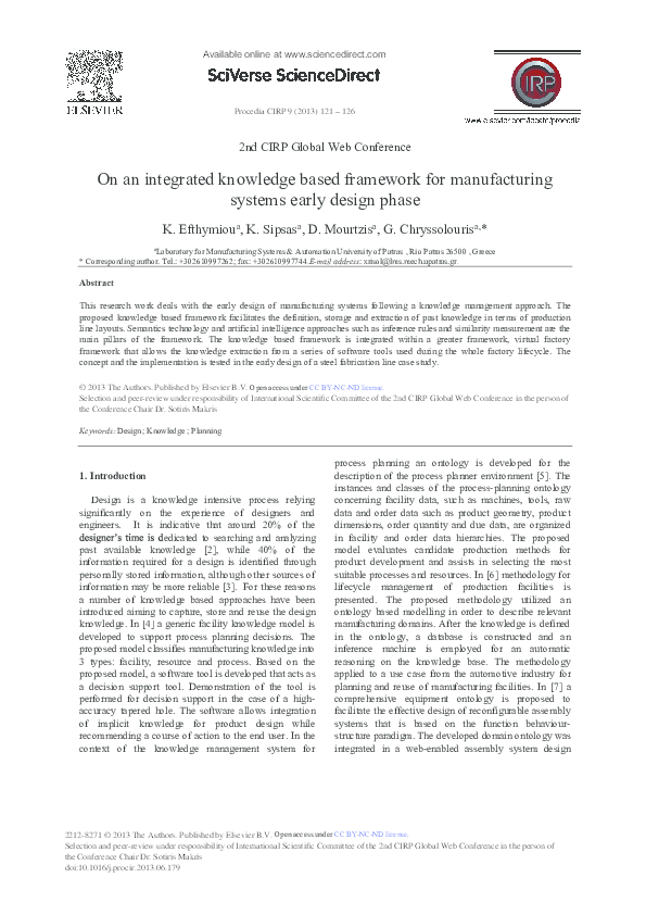 (PDF) On an integrated knowledge based framework for manufacturing systems early design phase