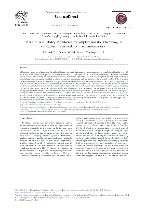 Pdf Machine Availability Monitoring For Adaptive Holistic Scheduling A Conceptual Framework