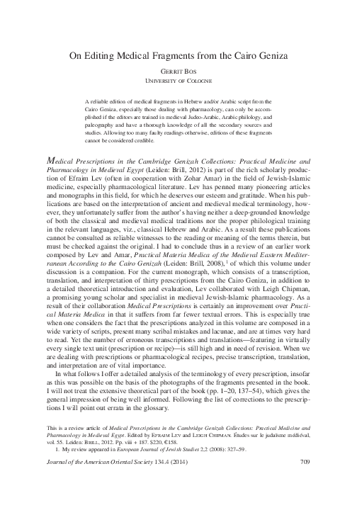 (PDF) On Editing Medical Fragments from the Cairo Genizah: Review ...