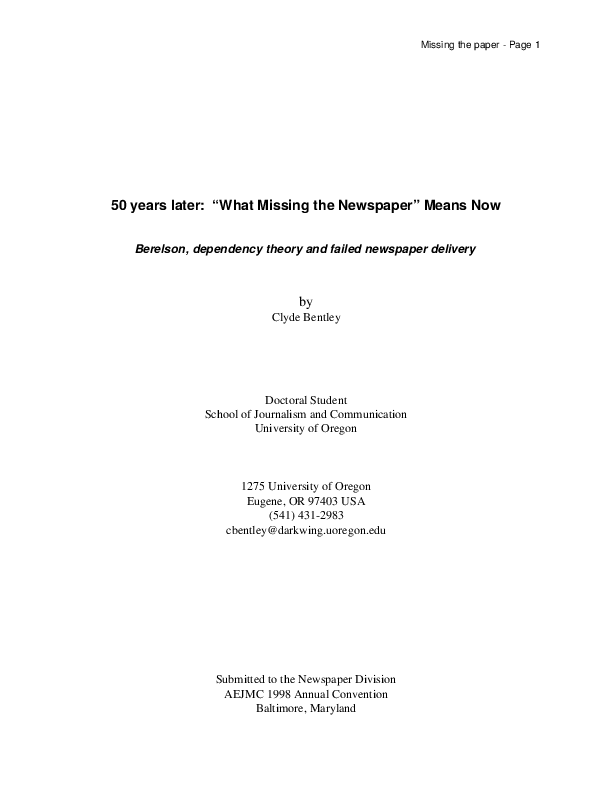 50 years later: “What Missing the Newspaper” Means Now Berelson ...