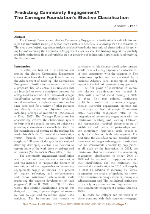 (PDF) Predicting Community Engagement? The Carnegie Foundation’s ...
