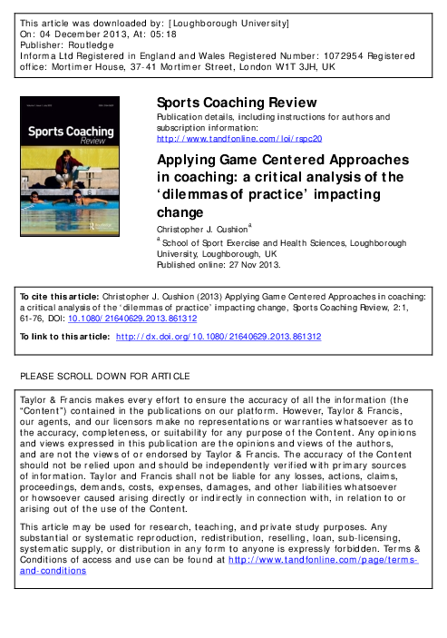 (PDF) Applying Game Centered Approaches in coaching: A critical ...