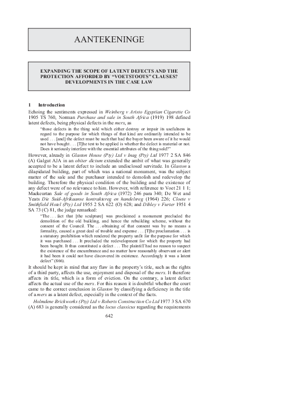 (PDF) Expanding the scope of latent defects and the protection afforded ...