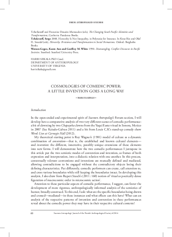 (PDF) Cosmologies of Comedic Power: A little invention goes a long way