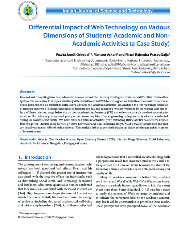 (PDF) Differential Impact of Web Technology on Various Dimensions of Students’ Academic and Non ...