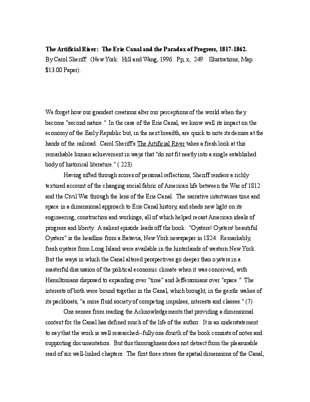 (DOC) The Artificial River: The Erie Canal and the Paradox of Progress ...