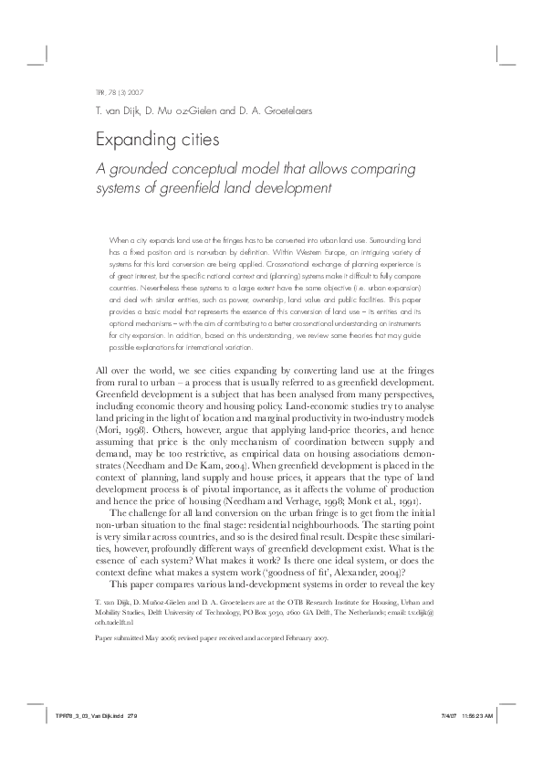 (PDF) Expanding cities. A grounded conceptual model that allows comparing systems in greenfield ...