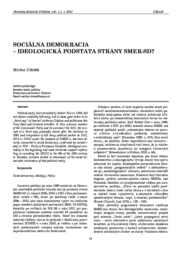(PDF) SOCIÁLNA DEMOKRACIA – IDEOLOGICKÁ PODSTATA STRANY SMER-SD?