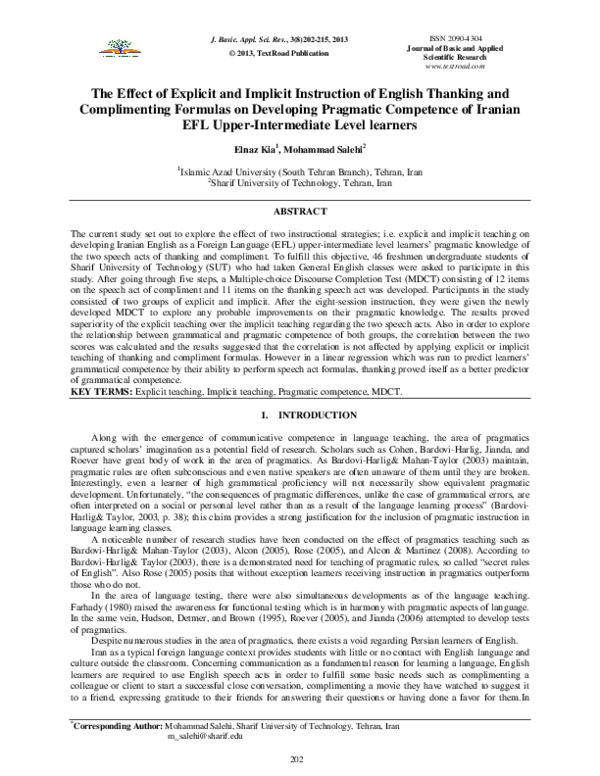 (PDF) The effect of explicit and implicit instruction of English thanking and complimenting ...