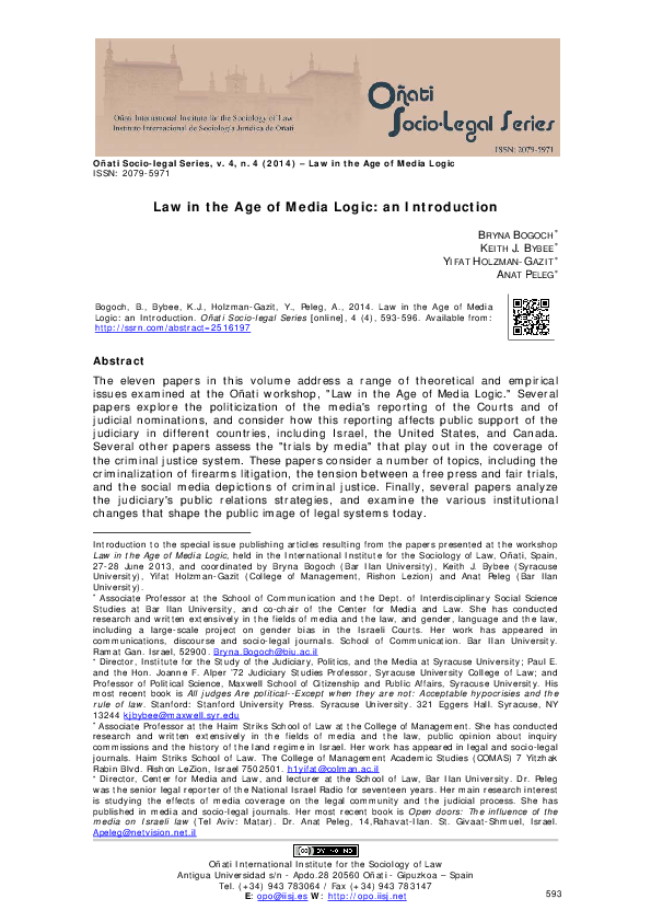 (PDF) Law in the Age of Media Logic: An Introduction