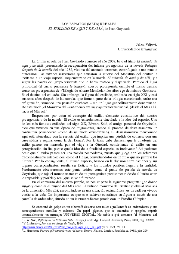 (DOC) "Los espacios (meta)rreales: 'El exiliado de aquí y de allá' de ...