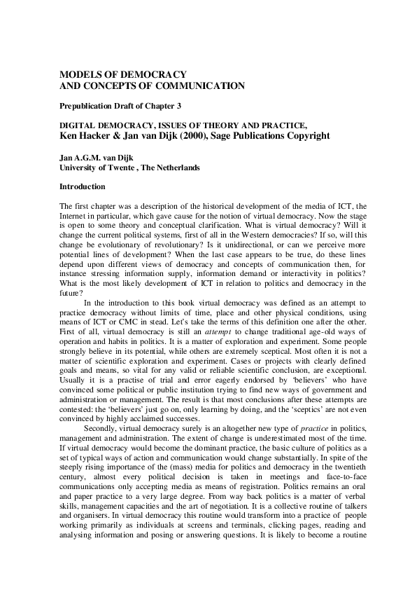 (PDF) MODELS OF DEMOCRACY AND CONCEPTS OF COMMUNICATION