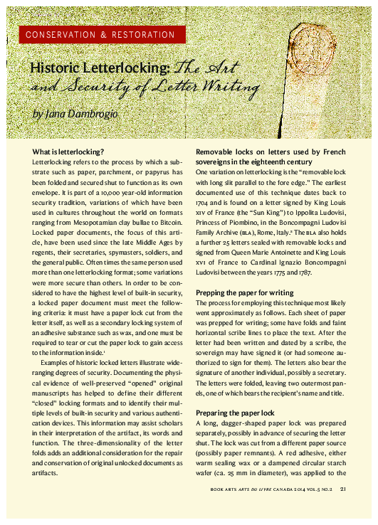 (PDF) Historic Letterlocking: the Art and Security of Letterwriting ...