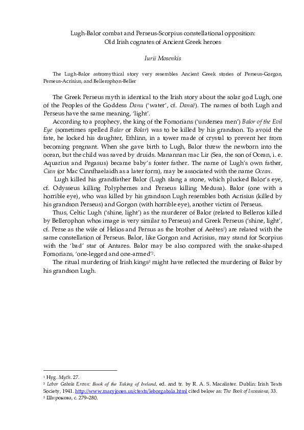(PDF) Lugh-Balor combat and Perseus-Scorpius constellational opposition ...