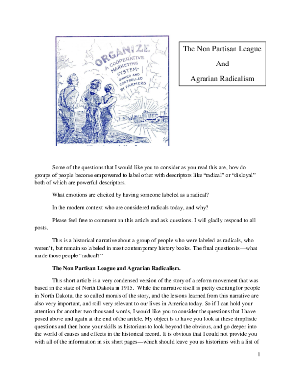 (PDF) The Non Partisan League and Agrarian Radicals
