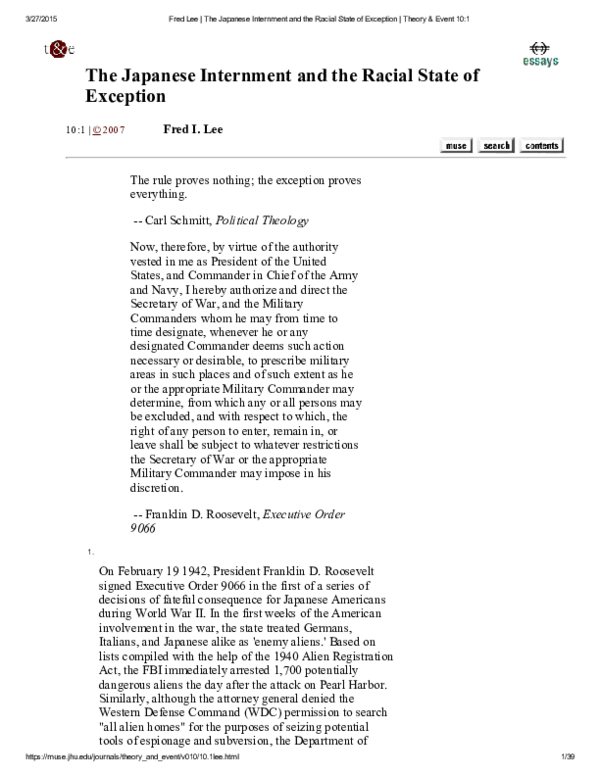 (PDF) The Japanese Internment and the Racial State of Exception