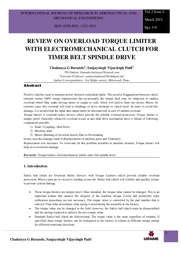 (PDF) REVIEW ON OVERLOAD TORQUE LIMITER WITH ELECTROMECHANICAL CLUTCH ...