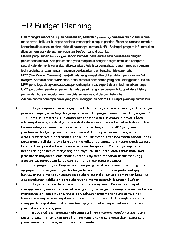 (DOC) HR Budget Planning