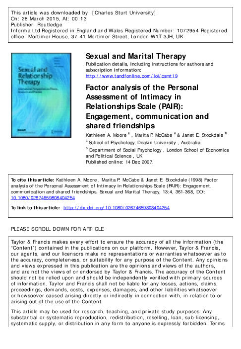 (PDF) Factor analysis of the Personal Assessment of Intimacy in ...