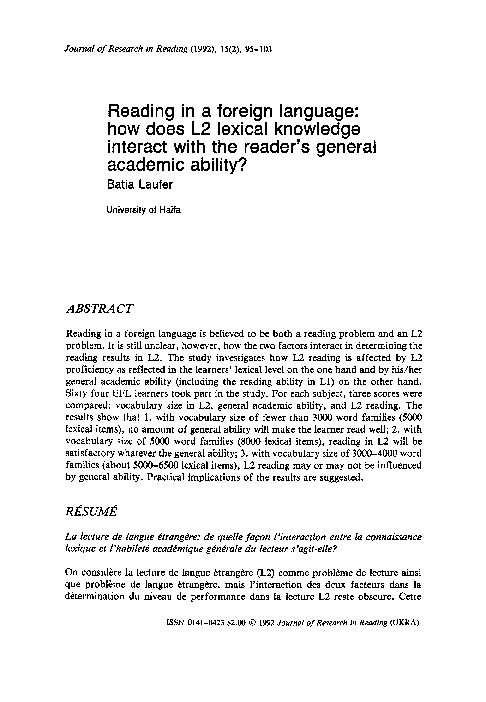 (PDF) Reading in a foreign language: how does L2 lexical knowledge ...